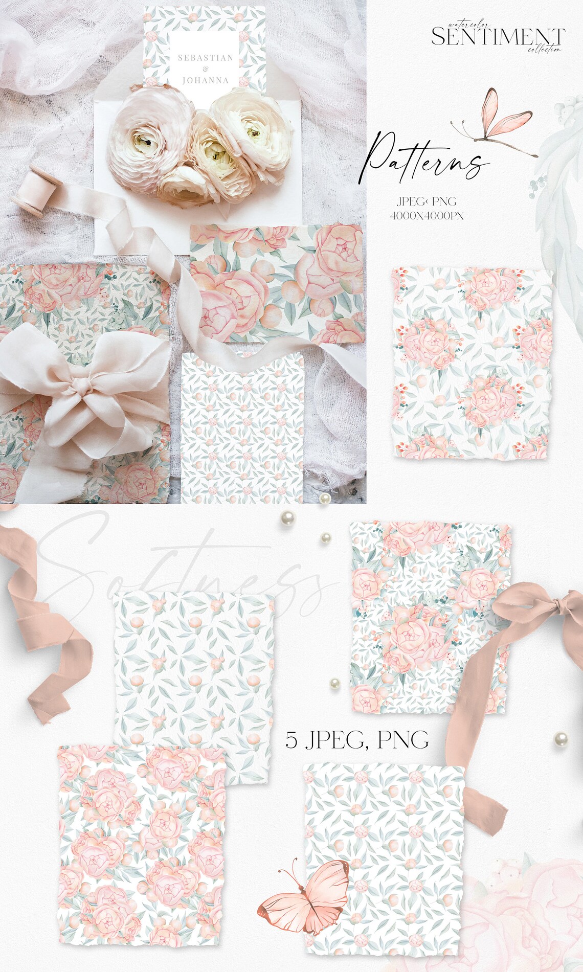 Boho Roses Watercolor Clipart Pastel Roses Png Floral | Etsy