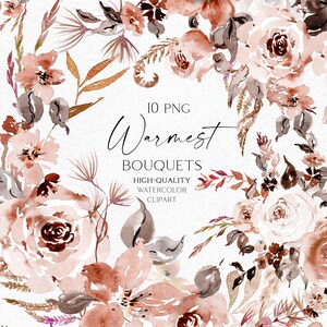 Watercolor Boho Bouquets Clipart, Autumn Flowers Png, Floral Borders ...