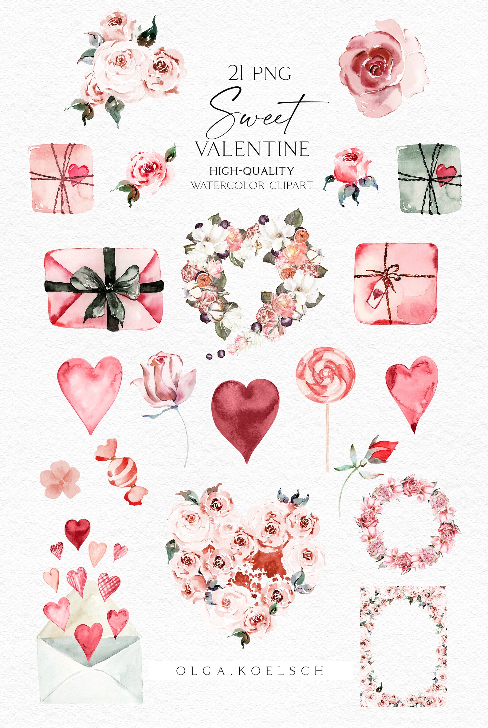 Pink Heart Png, Watercolor Valentine Clipart, Pink Floral Heart Clipart ...