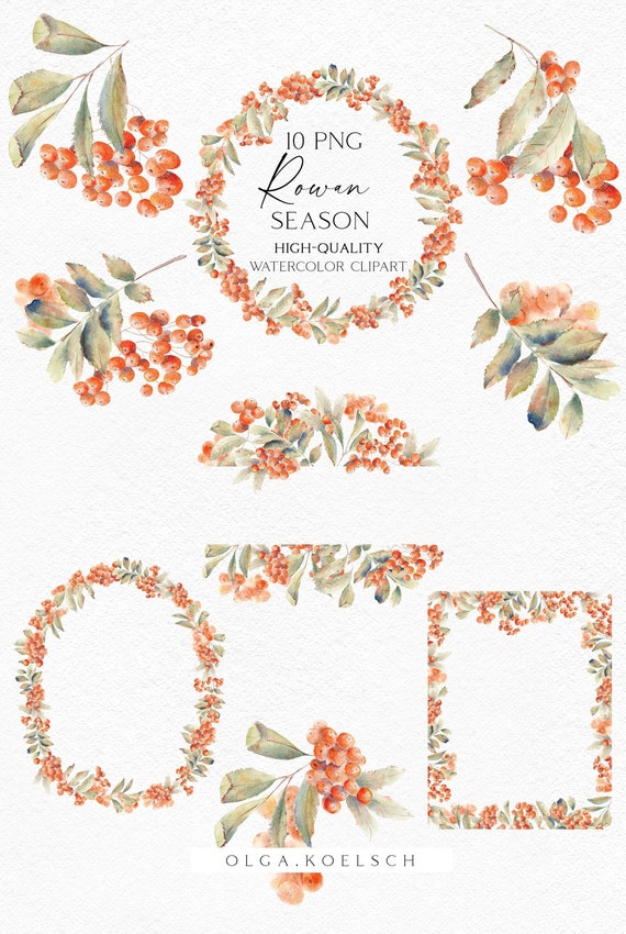 Boho Fall Clipart Watercolor Rowan Clipart Autumn Frames | Etsy