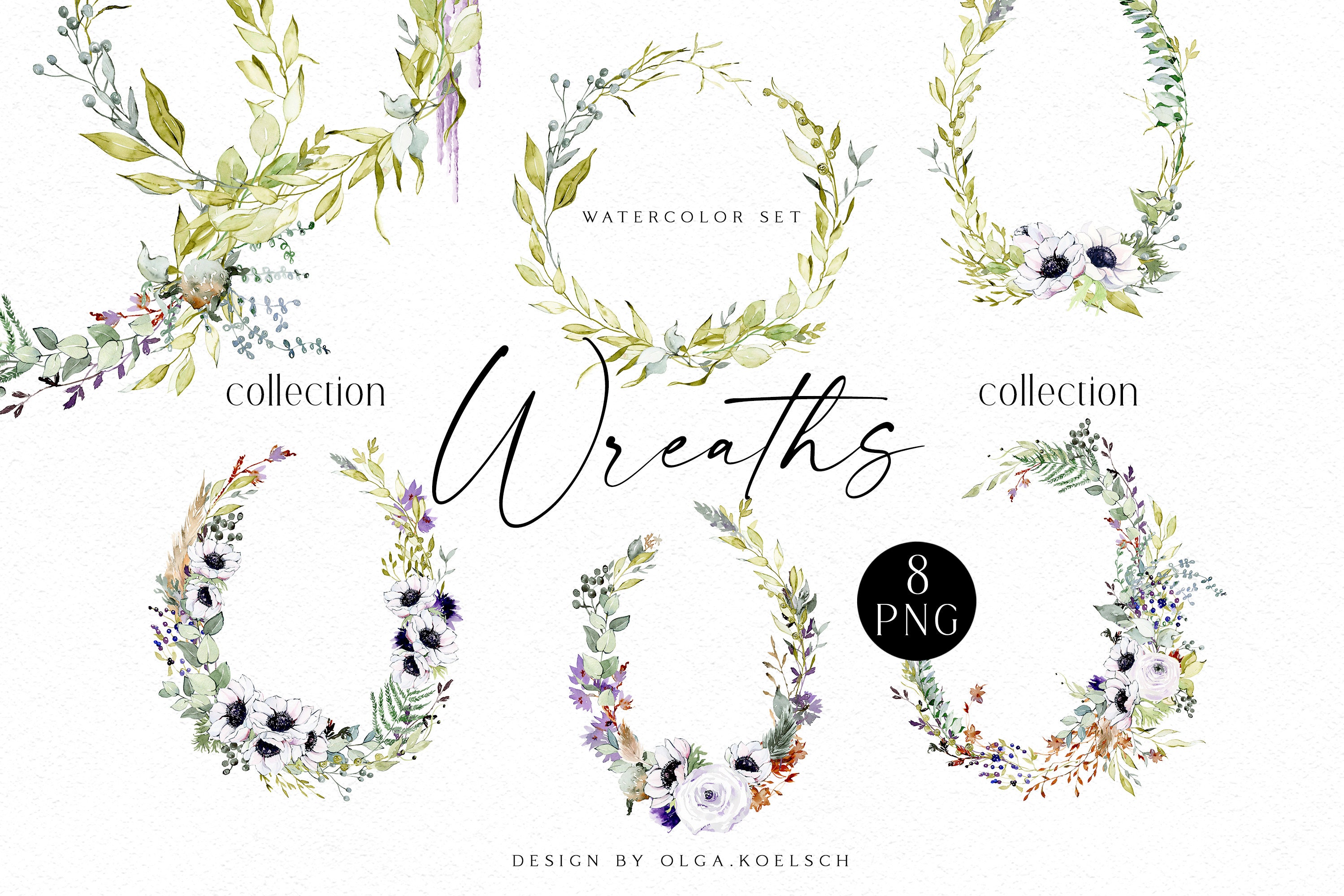 Watercolor Greenery Wreath Clipart Boho Floral Greenery | Etsy