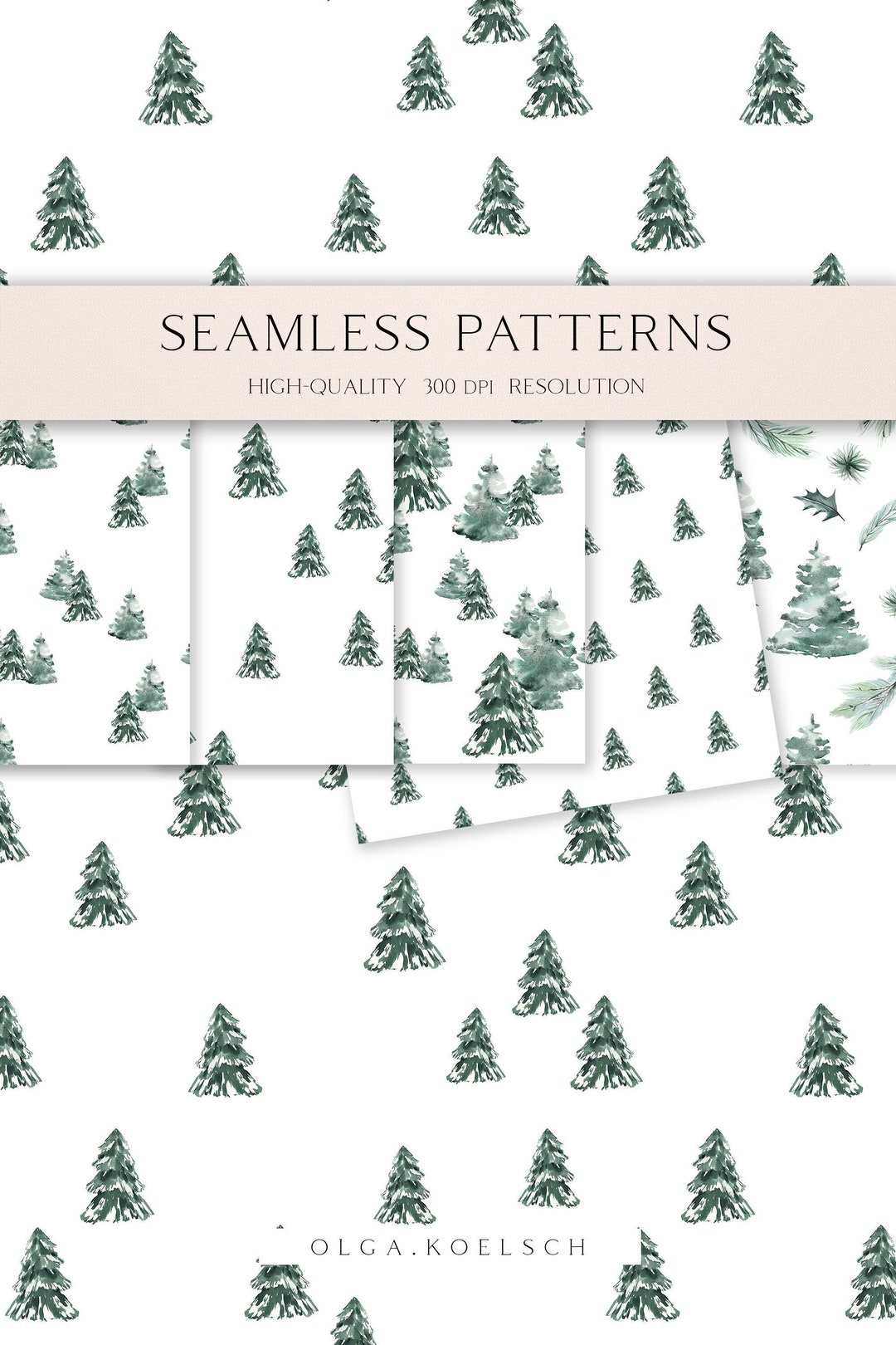 Winter Landscape Seamless Pattern for Fabric, Watercolor Forest ...