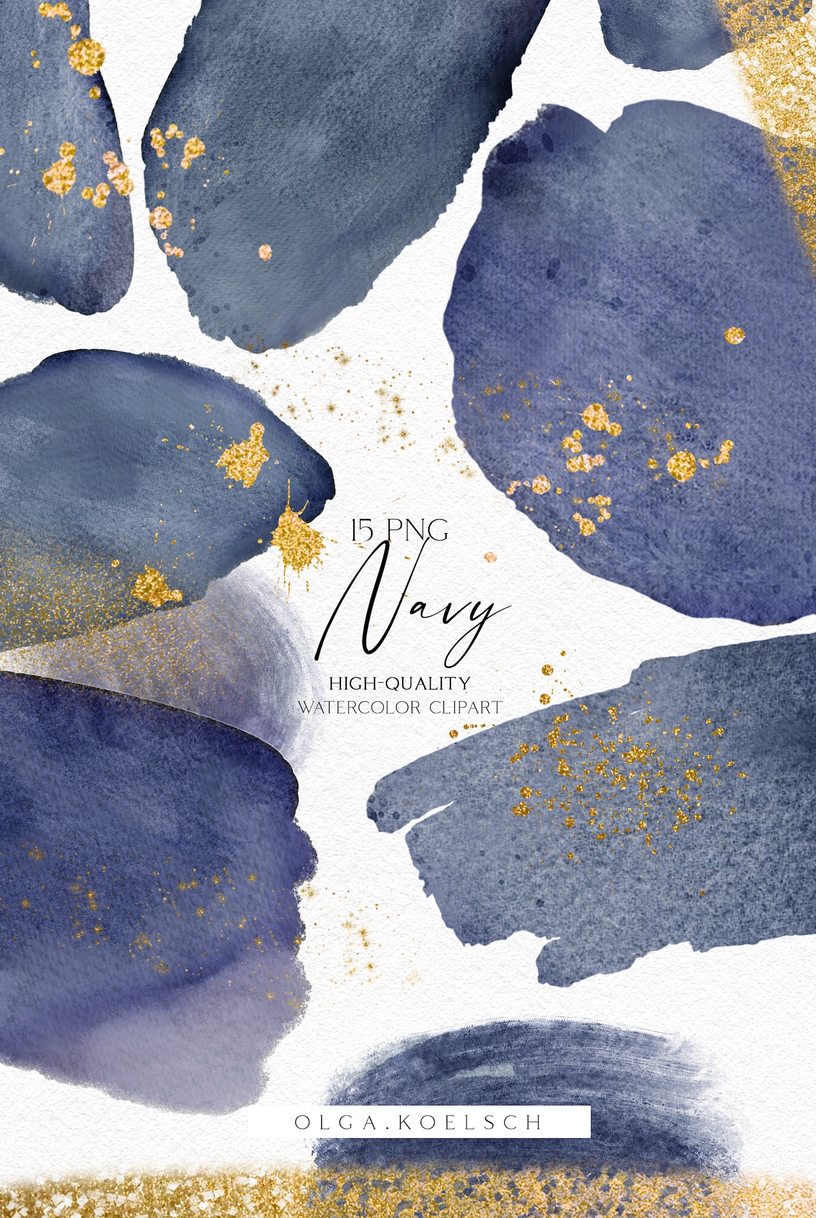 Navy and Gold Watercolor Brush Strokes Png Navy Blue - Etsy