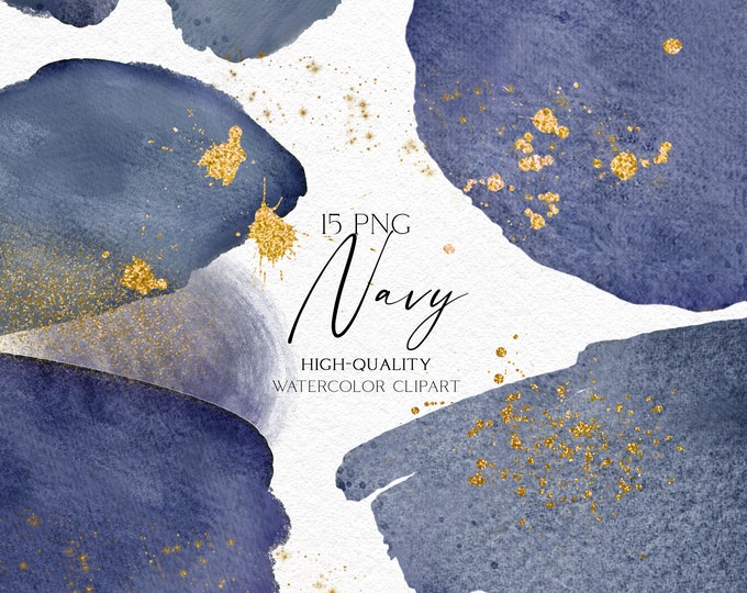 Navy and Gold Watercolor Brush Strokes Png Navy Blue - Etsy