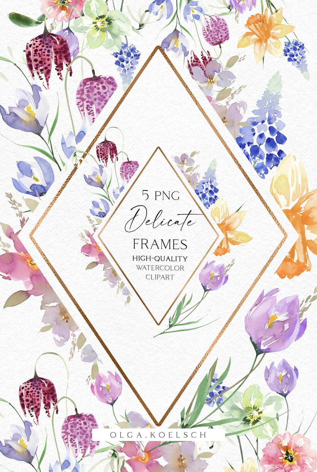 Watercolor Spring Flower Frame Clipart, Pastel Flowers Borders Png ...