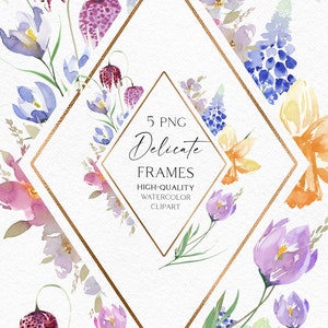 Watercolor Spring Flower Frame Clipart, Pastel Flowers Borders Png ...