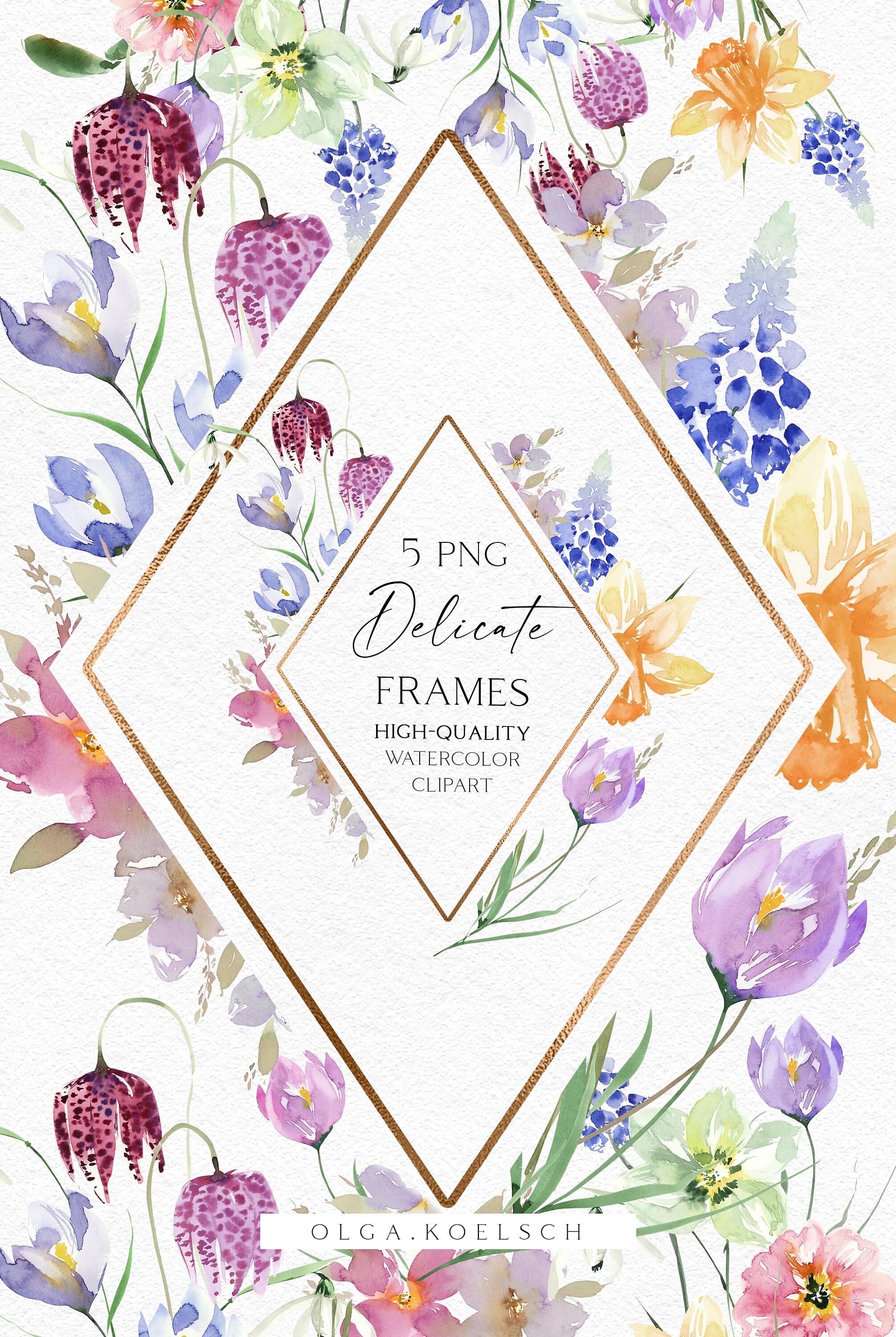 Watercolor Spring Flower Frame Clipart Pastel Flowers Borders - Etsy