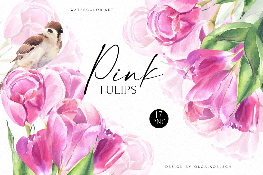 Watercolor Pink Tulip Clipart, Easter Flowers Clip Art, Pink Floral ...
