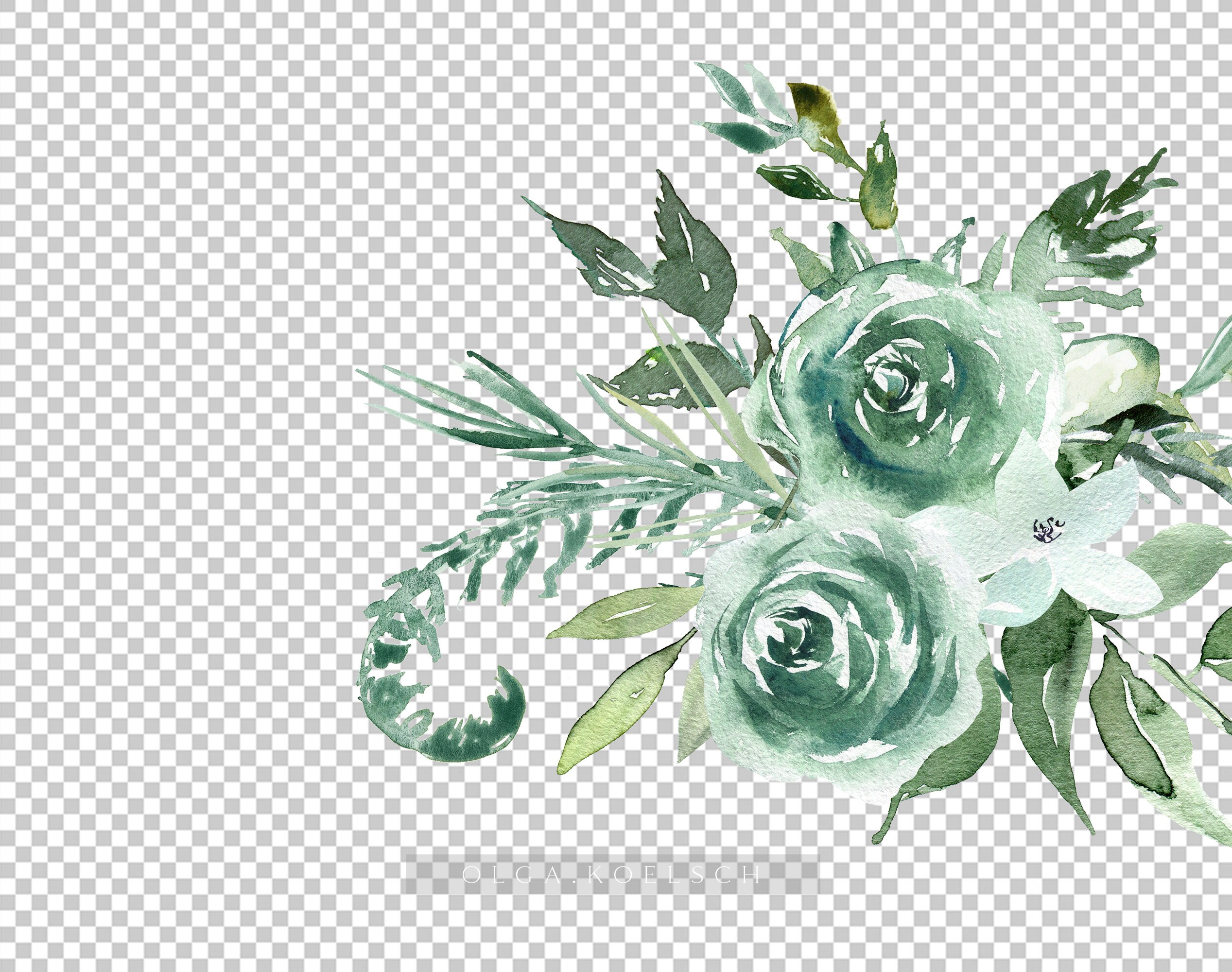 Boho Greenery Clipart Watercolor Green Floral Clipart for | Etsy