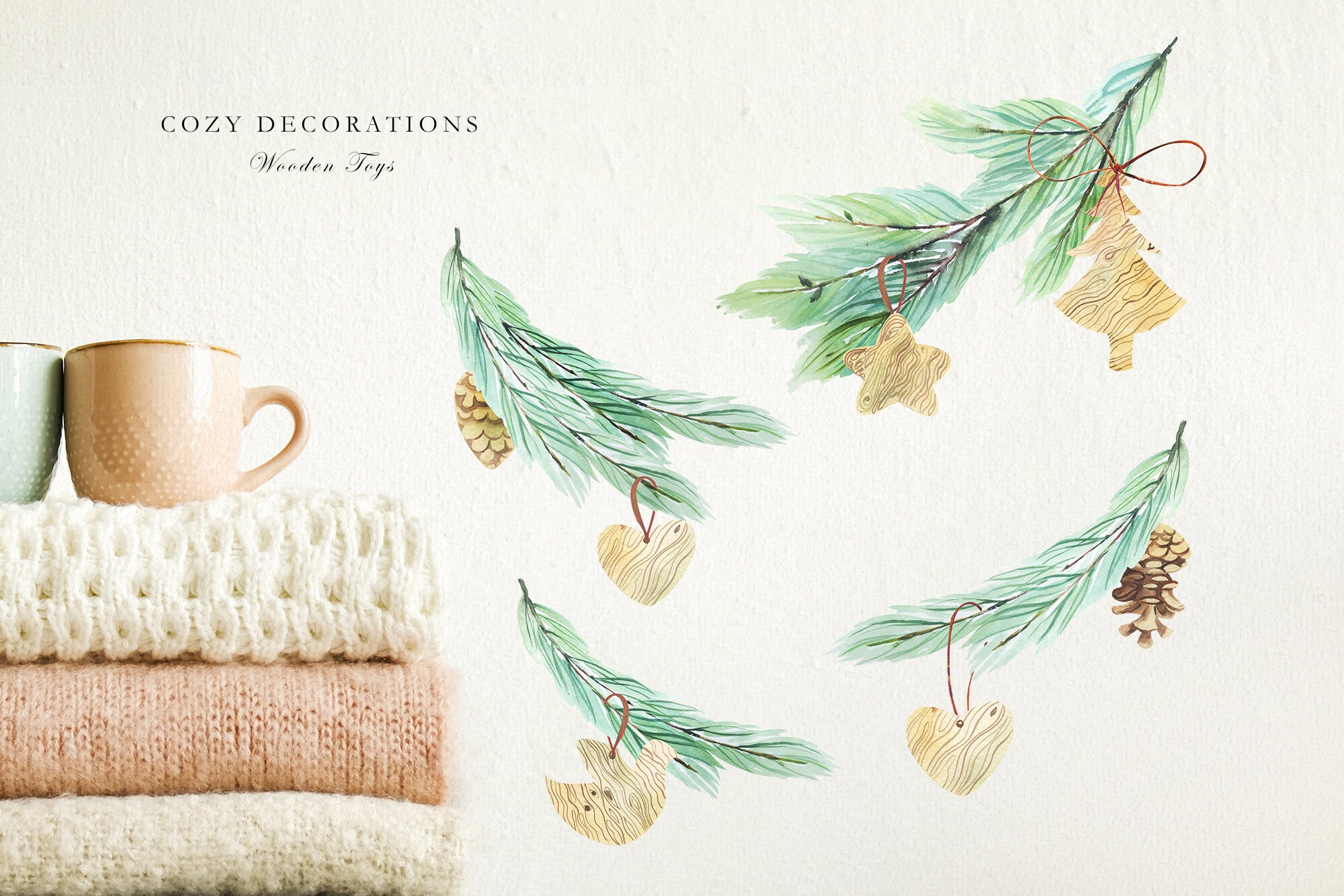 Natural Christmas Clipart Watercolor Boho Christmas Wreath - Etsy