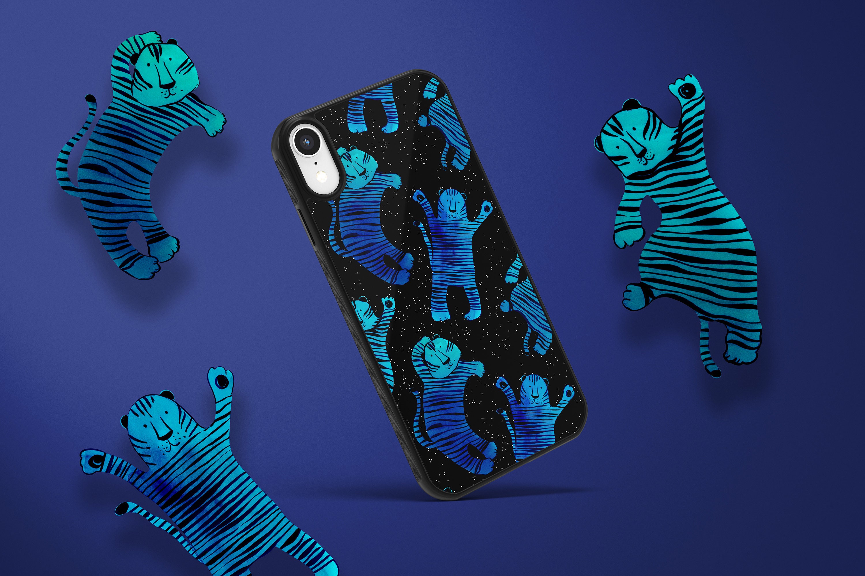 Blue Tiger Digital Paper. Watercolor Tigers Seamless Pattern - Etsy