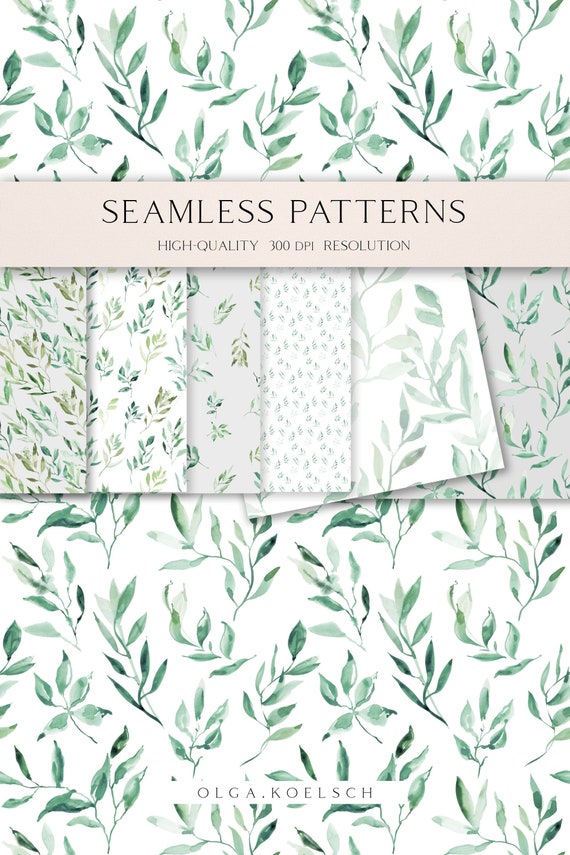 Greenery Seamless Pattern for Fabric Watercolor Natural | Etsy