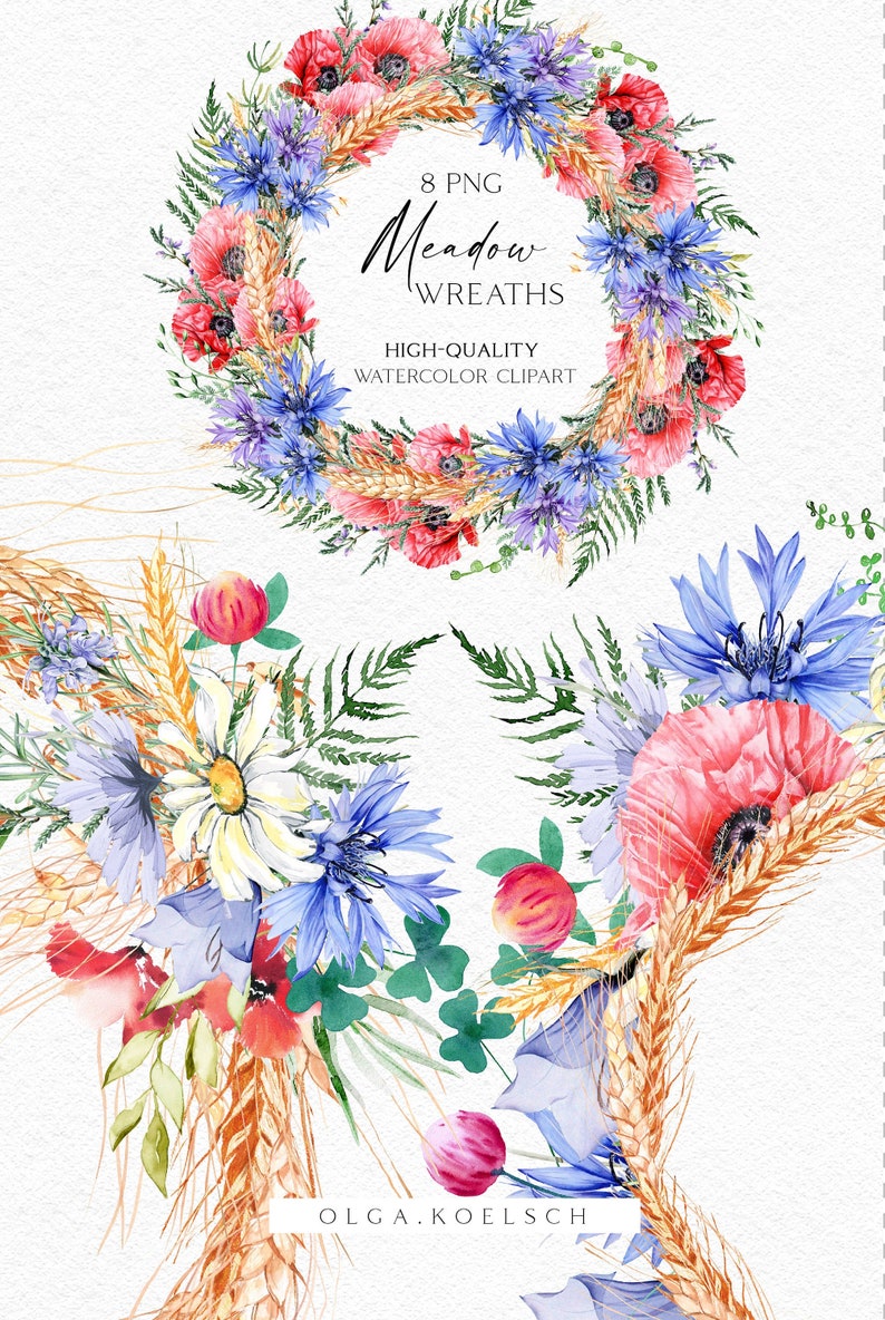 Watercolor Boho Wreath Clipart, Wild Flowers Png, Meadow Floral Wreath ...