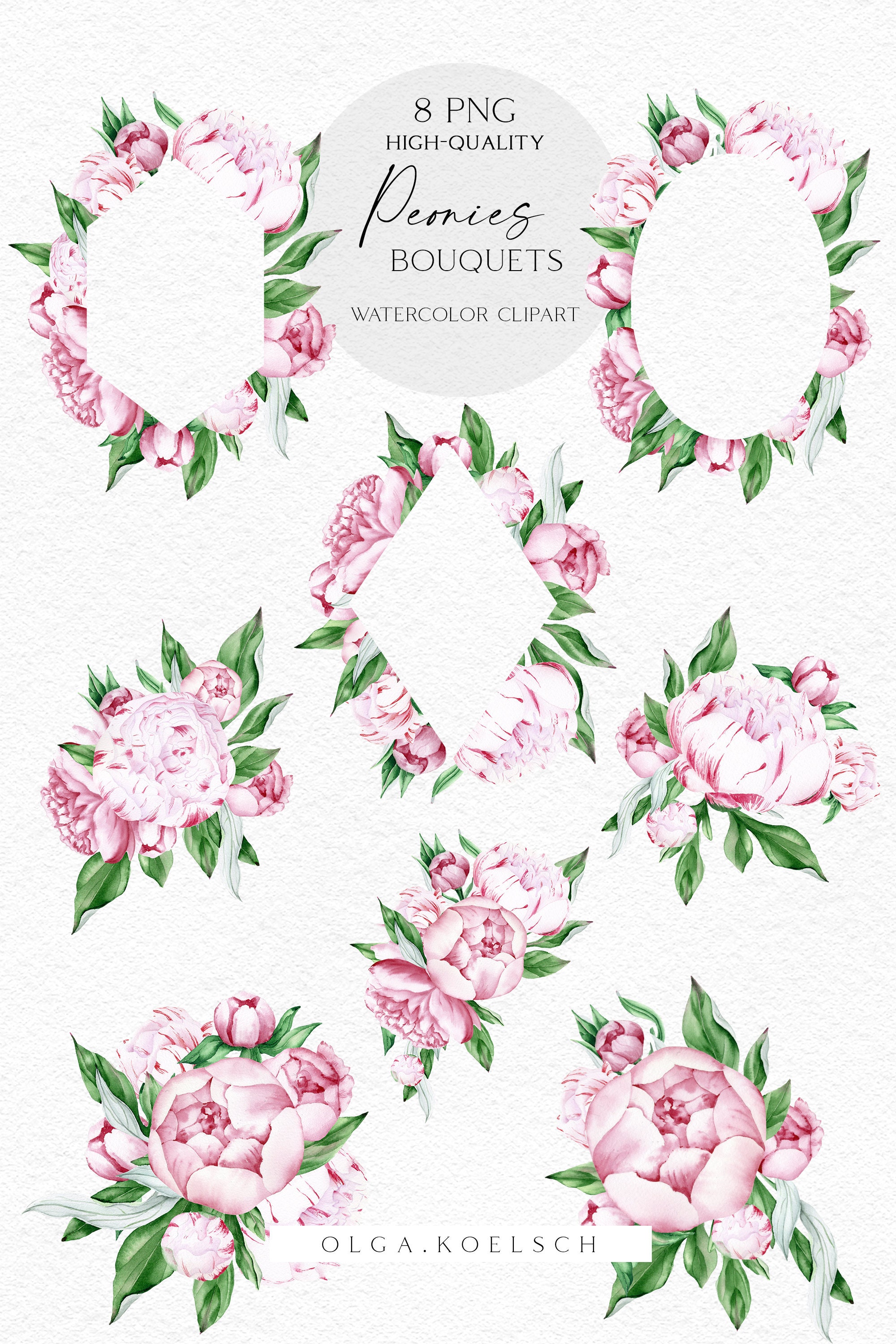 Watercolor Pink Peonies Clipart Watercolor Boho Floral Frames - Etsy