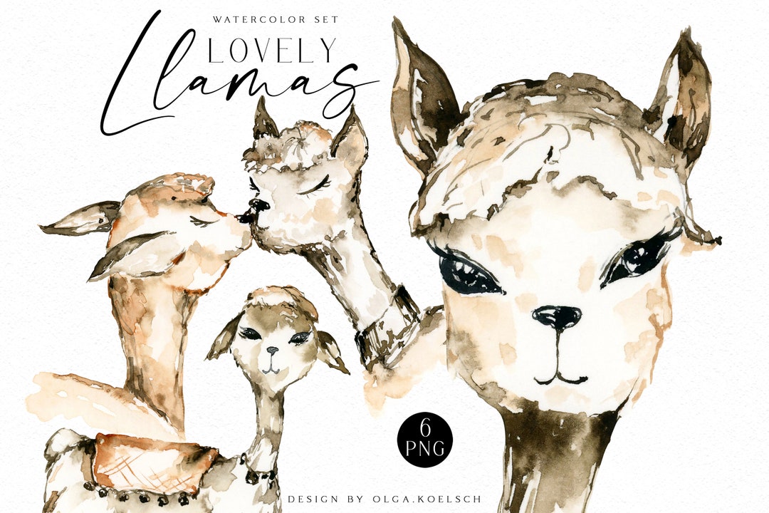 Watercolor Llamas Clipart, Boho Alpaca Clipart, Llama Birthday, Mother ...