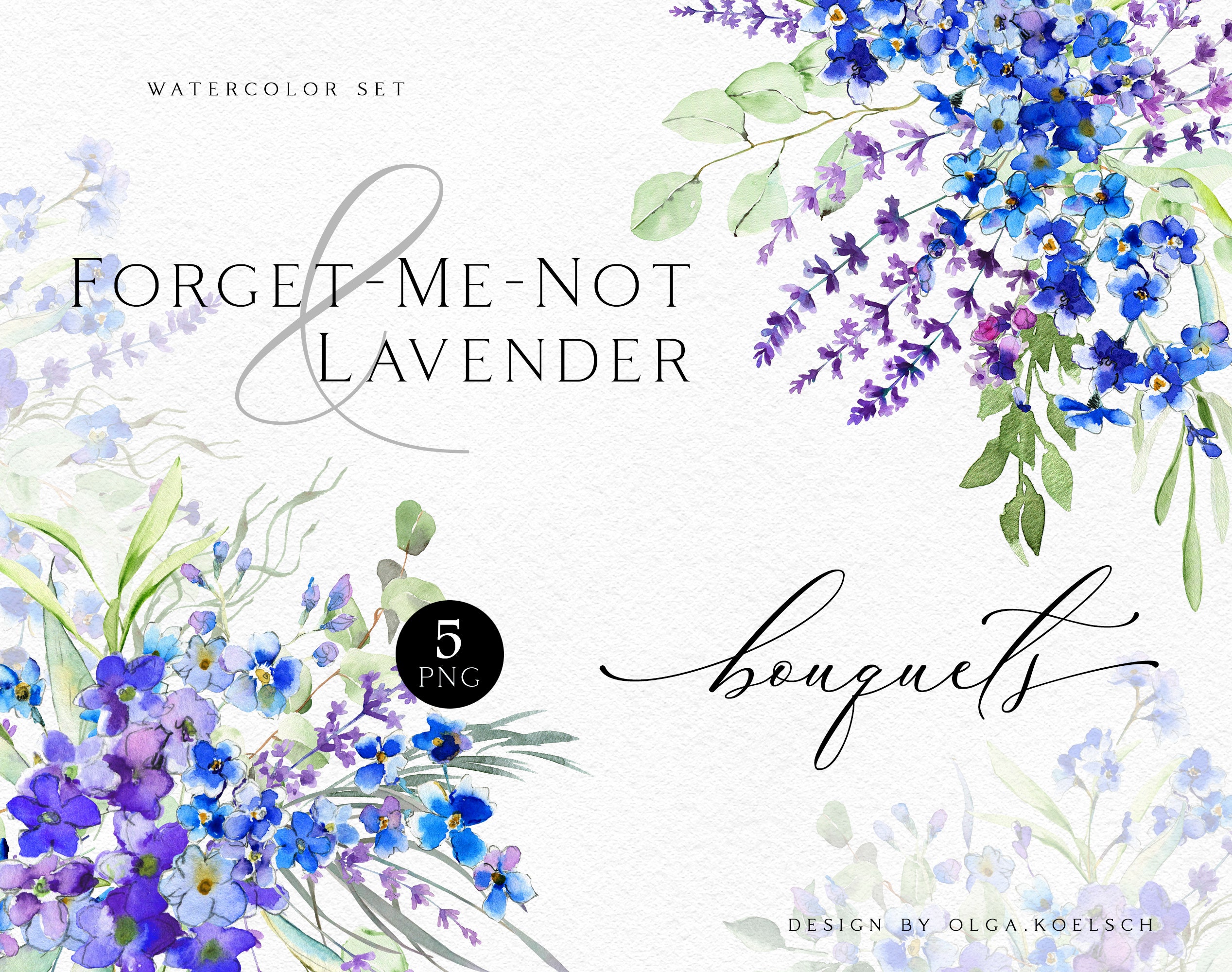 Watercolor Lavender Clipart, Forget Me Not Clipart, Watercolor Blue ...