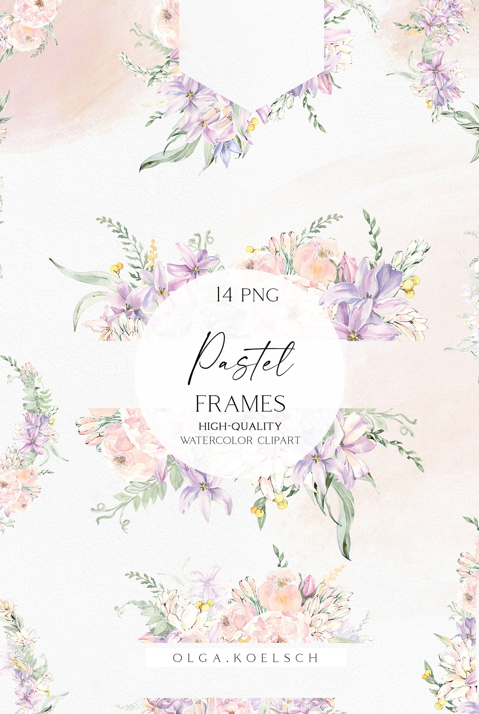 Watercolor Pink Flower Frames Clipart Spring Floral Wreath - Etsy