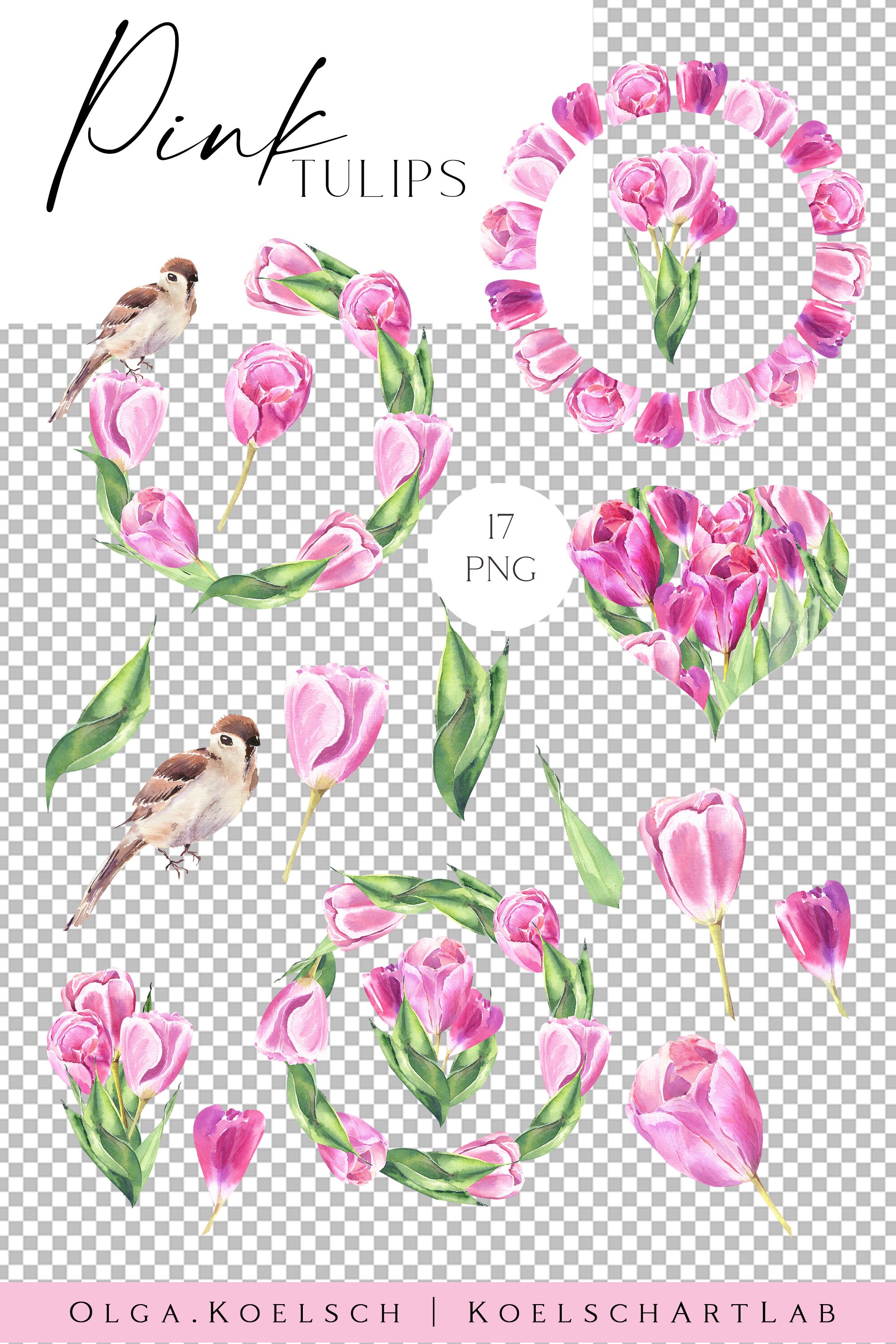 Watercolor Pink Tulip Clipart Easter Flowers Clip Art Pink - Etsy