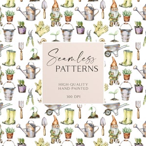 Watercolor Garden Digital Paper, Gardening Seamless Pattern for Fabric ...