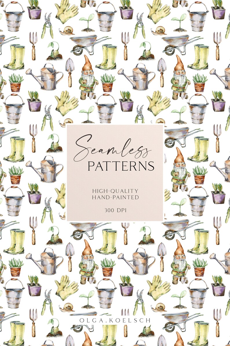 Watercolor Garden Digital Paper, Gardening Seamless Pattern for Fabric ...