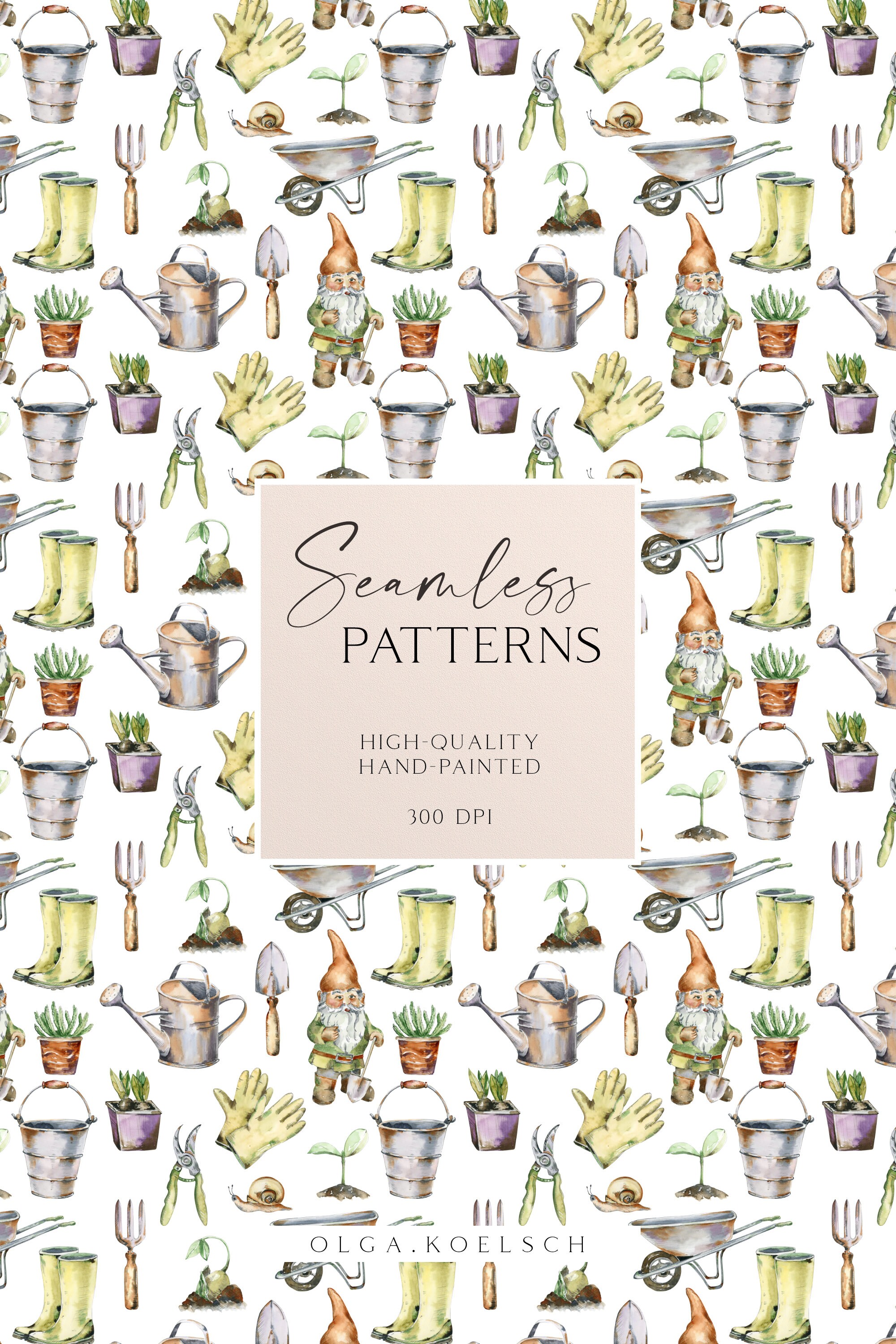 Watercolor garden digital paper Gardening seamless pattern | Etsy