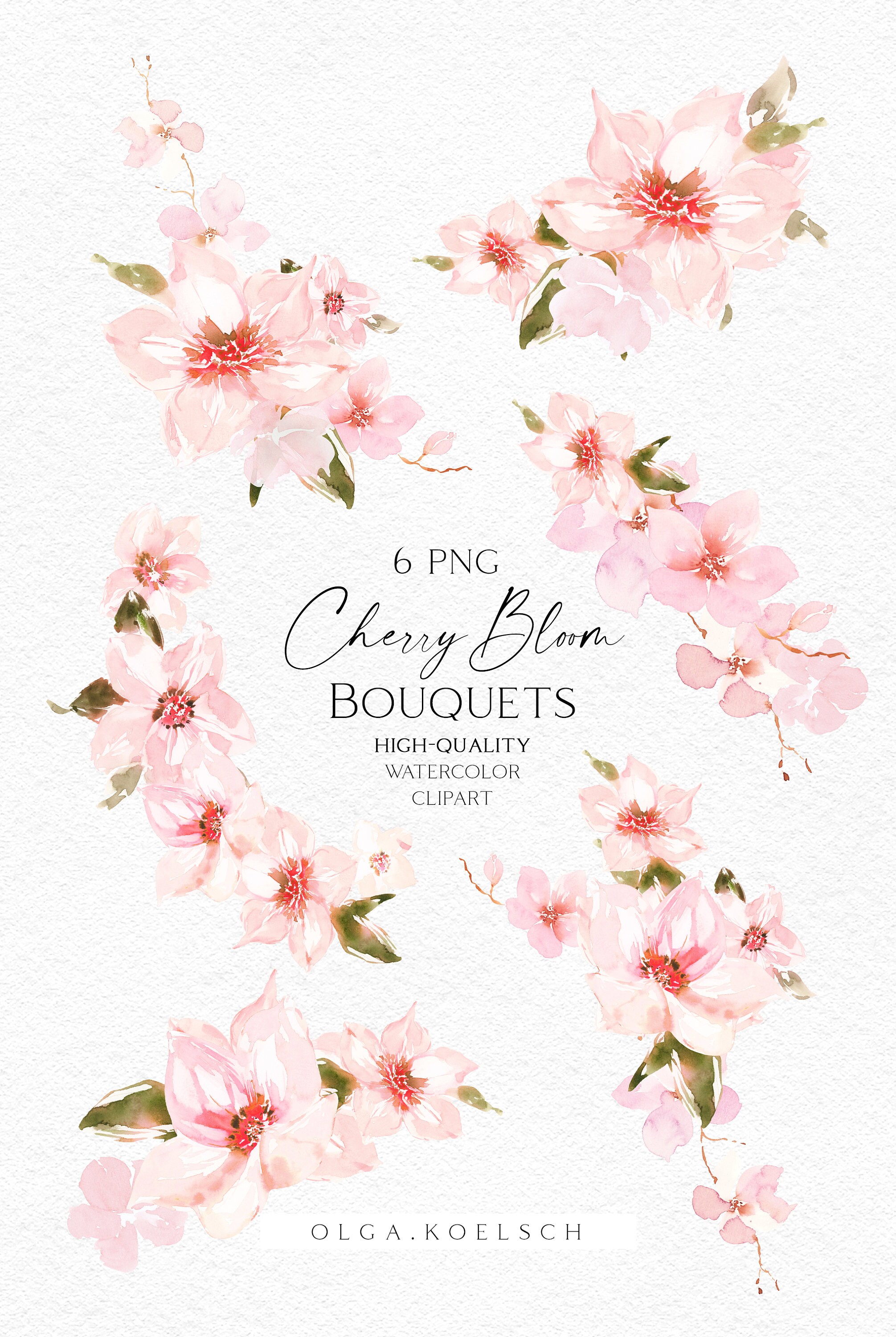Cherry Blossom Clipart. Watercolor Sakura Blossom Png, Pink Floral ...