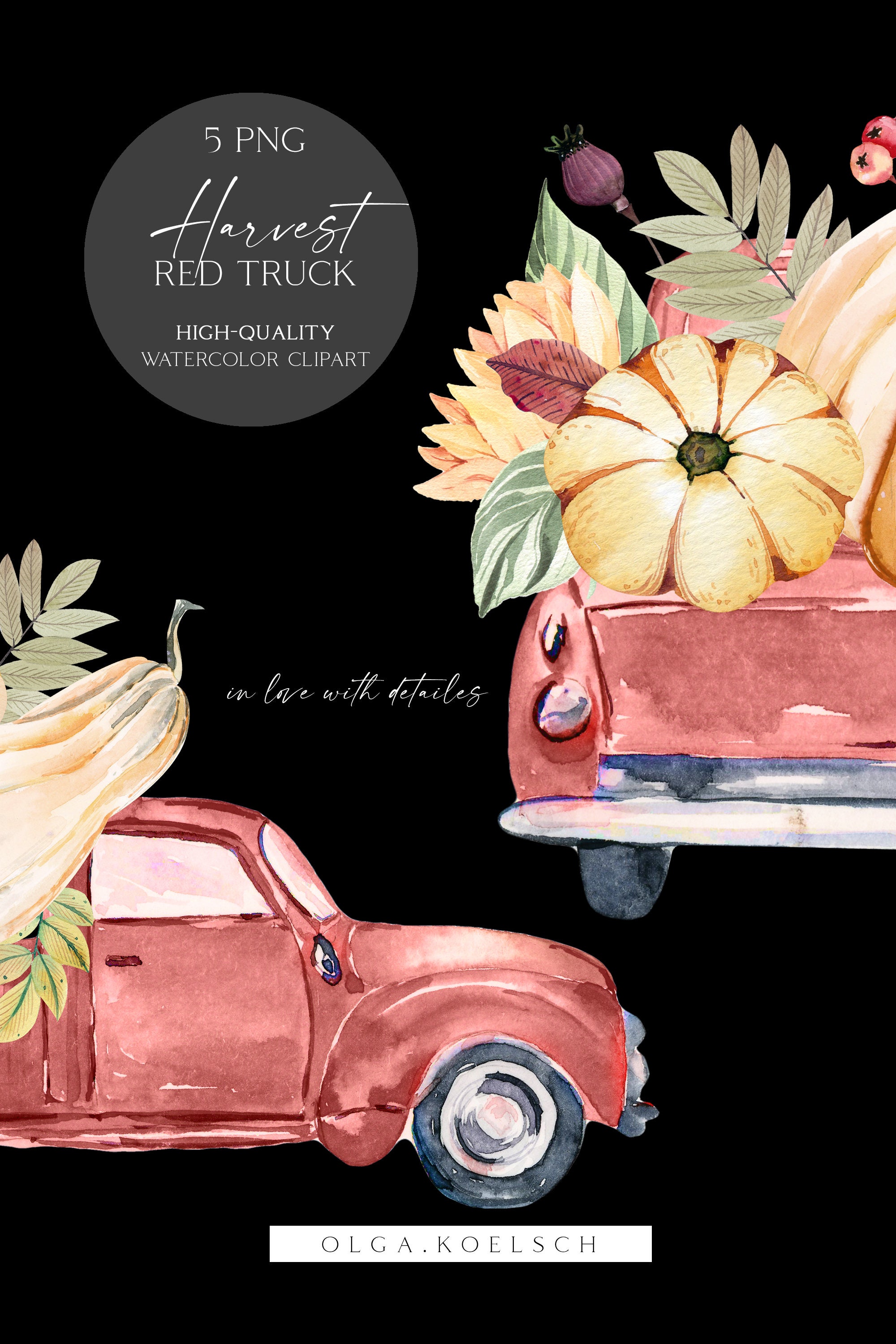 Watercolor Fall Truck Clipart Pumpkin Harvest Farm Clipart - Etsy