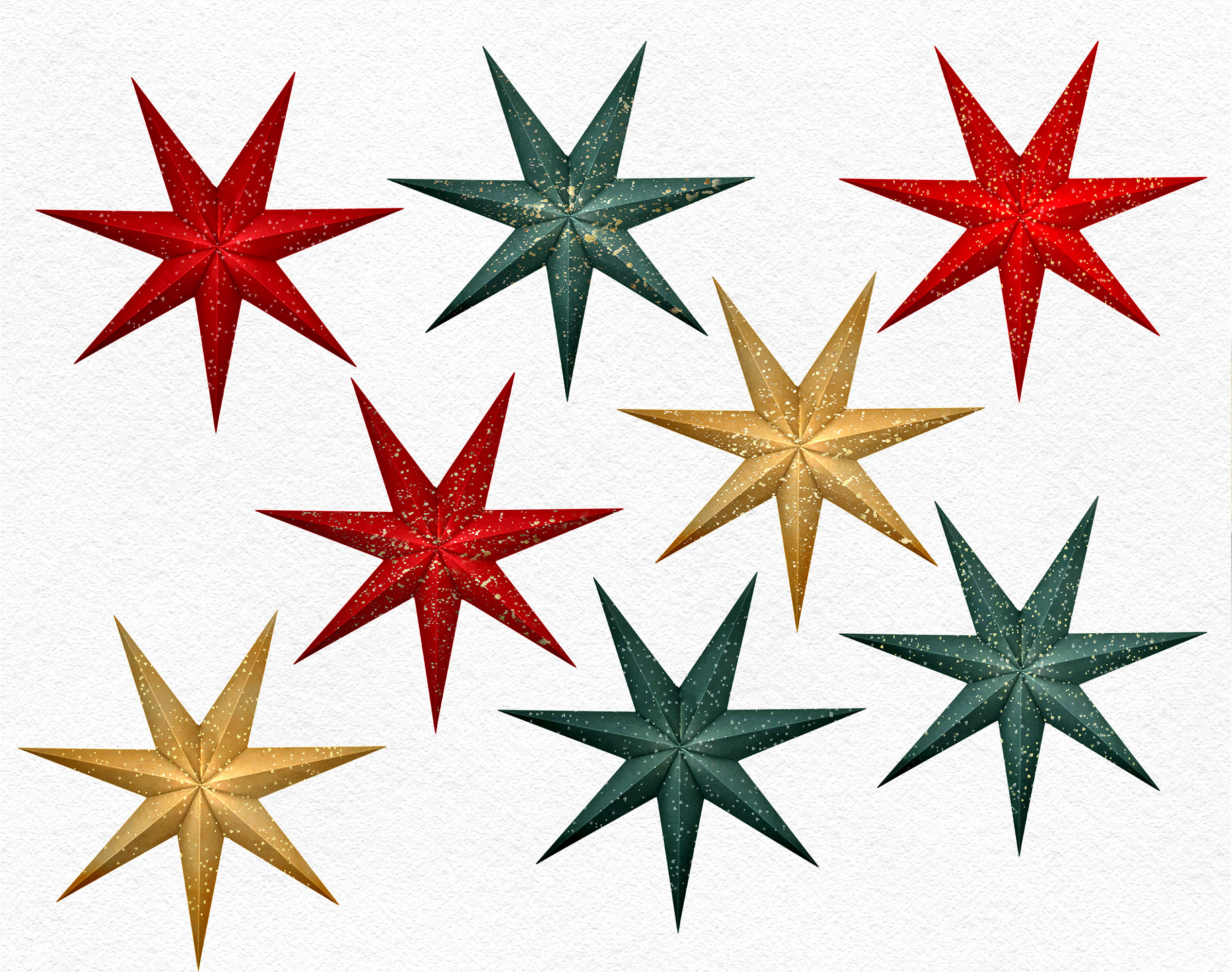 Watercolor Christmas Stars Clipart Gold Green Red Christmas - Etsy