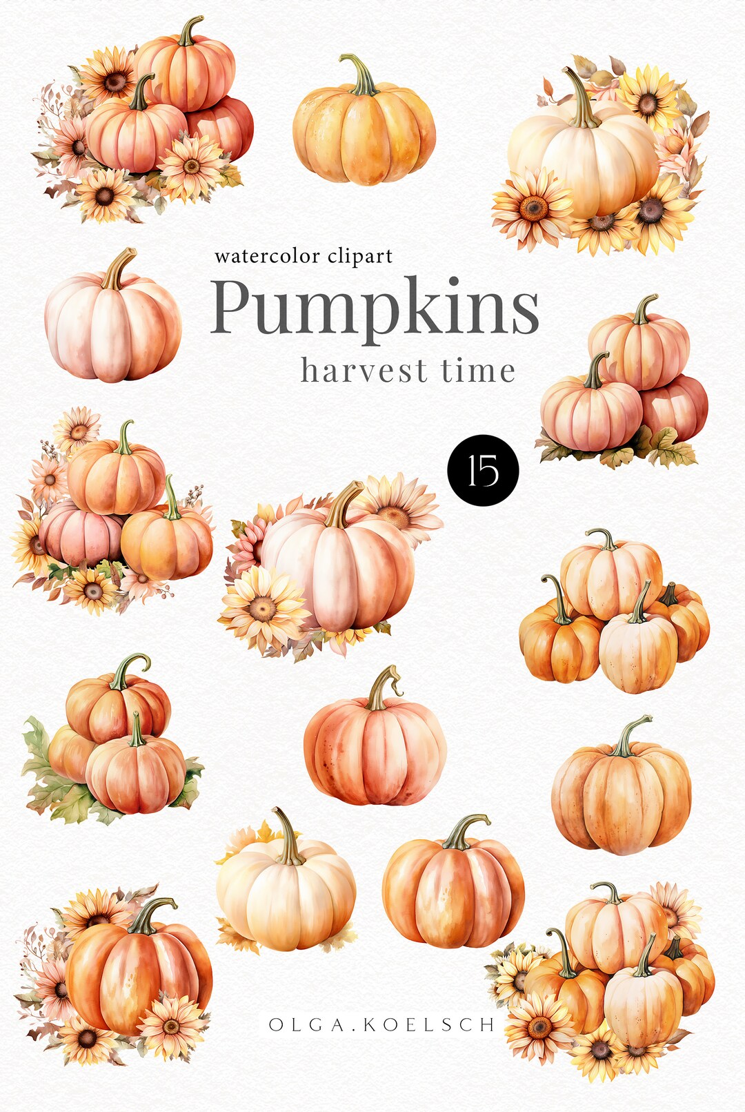 Watercolor Pumpkin Clipart, Farmhouse Pumpkin Png for Fall Baby Shower ...