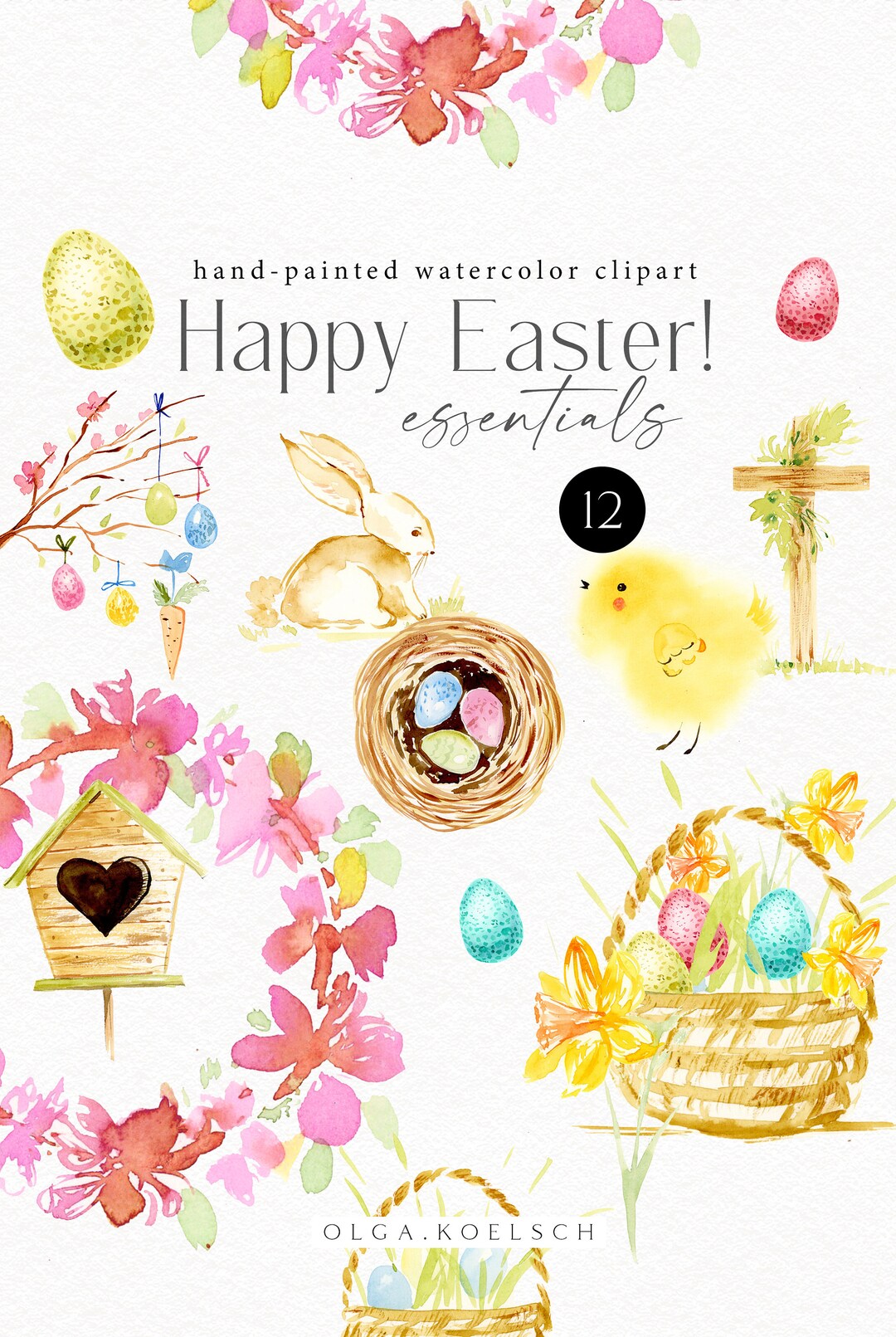 Watercolor Easter Clipart, Easter Egg Clipart, Easter Bunny, Cute ...