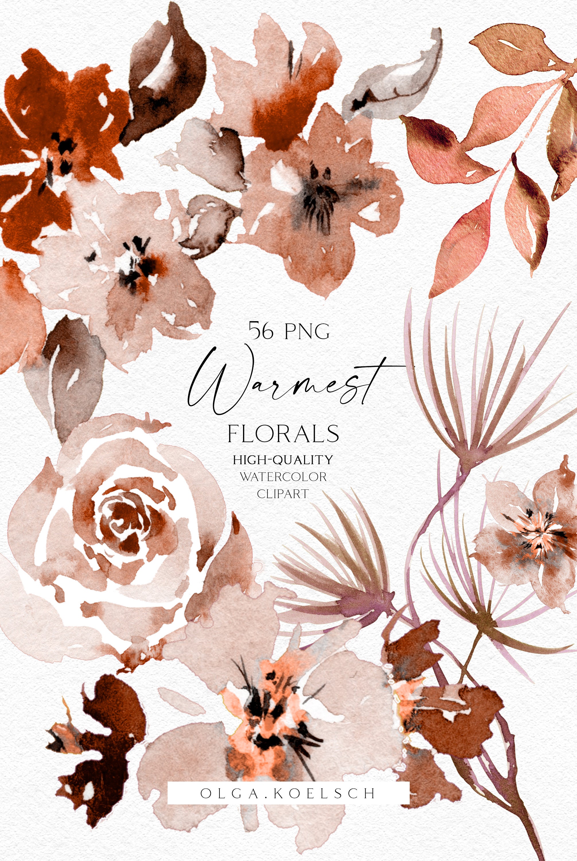 Watercolor Boho Flowers Clipart Autumn Flowers Png Greenery - Etsy