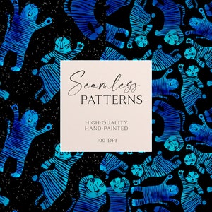 Blue Tiger Digital Paper. Watercolor Tigers Seamless Pattern for Fabric ...