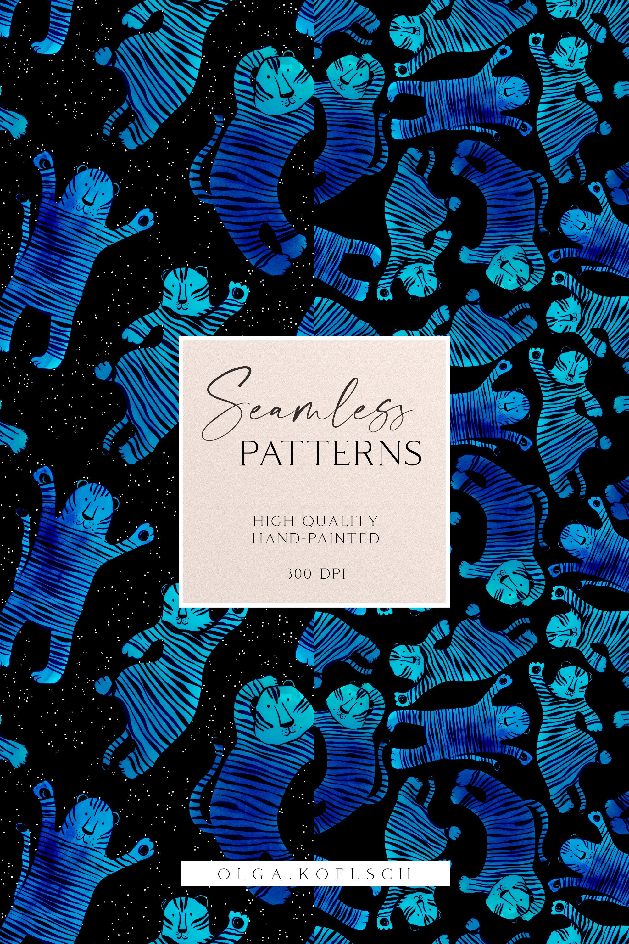 Blue Tiger Digital Paper. Watercolor Tigers Seamless Pattern - Etsy