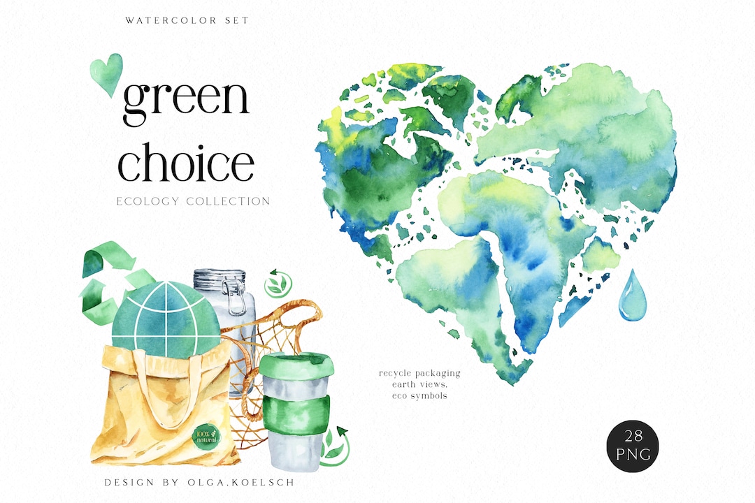 Watercolor Earth Day Clipart, Ecological Icons, Greenery Clipart, Eco ...