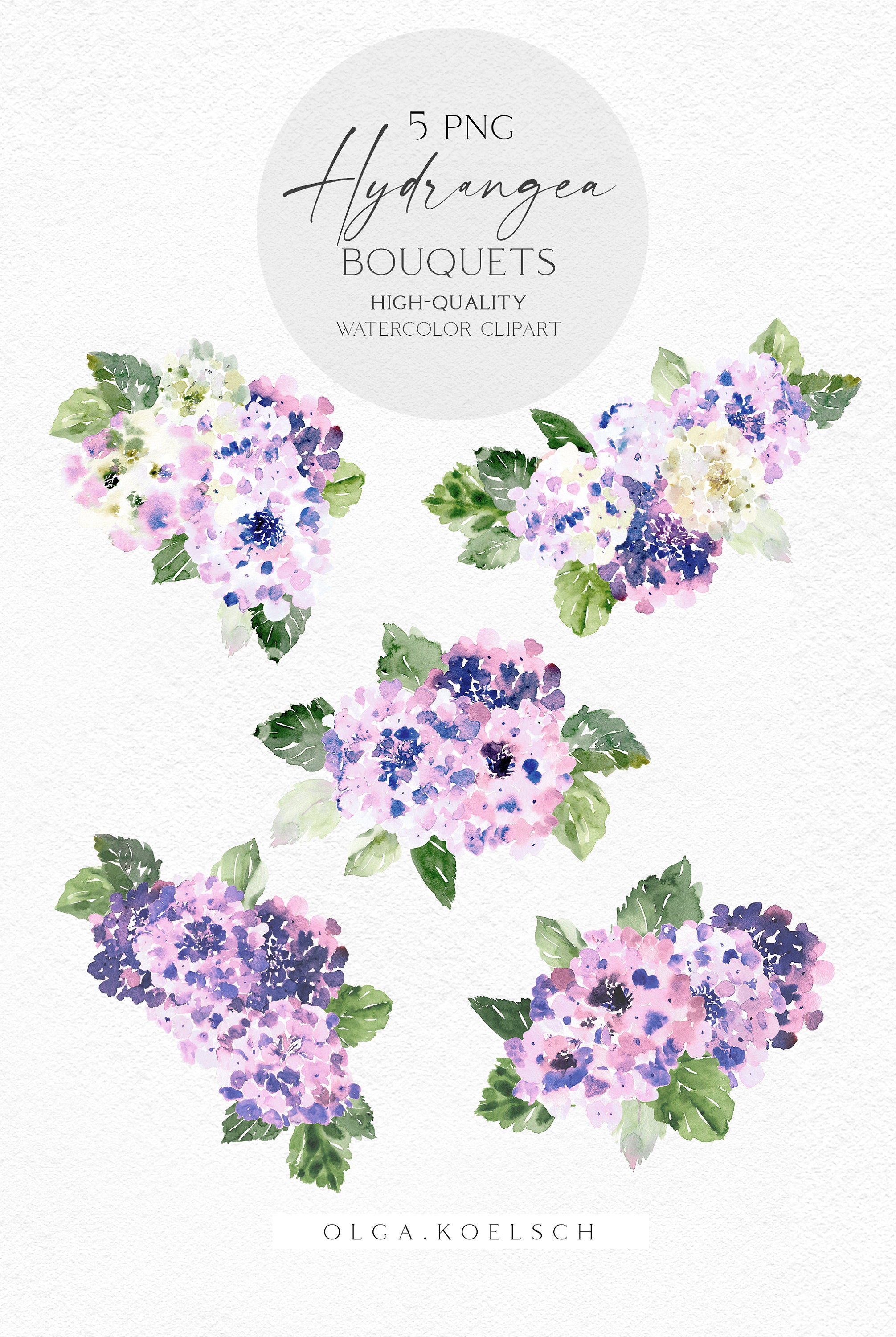 Watercolor Pink Hydrangea Clipart Purple Floral Clip Art | Etsy