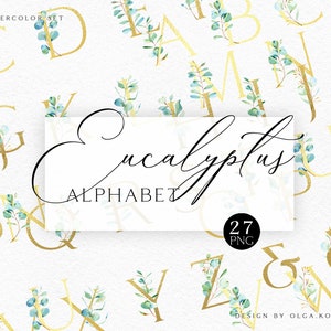 Eucalyptus Watercolor Alphabet Clipart, Greenery Clipart With Floral ...