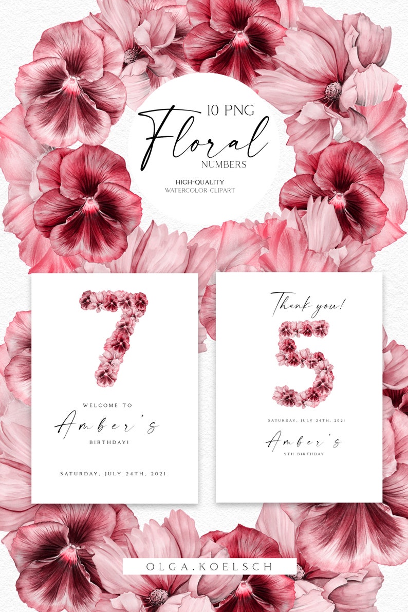 FREEBIE Clipart Watercolor Floral Numbers Clipart Birthday - Etsy