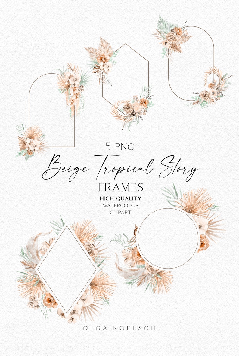 Watercolor Boho Frames Clipart Palm Boho Roses Bouquets Png - Etsy