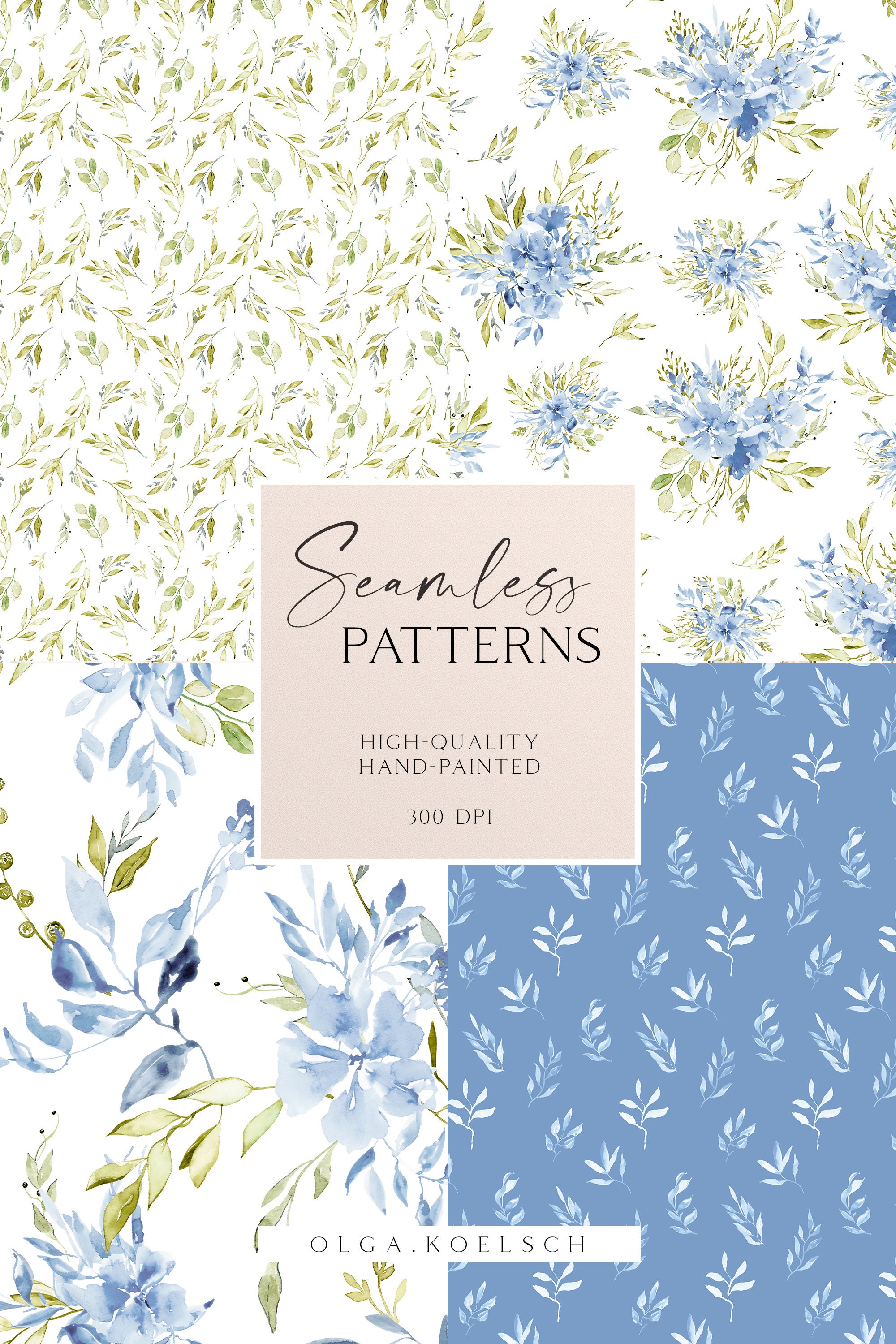 Blue Floral Seamless Pattern for Fabric Dusty Blue Floral | Etsy
