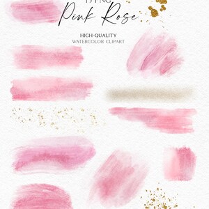 Valentine Pink Watercolor Brush Strokes Png, Gold Abstract Clipart ...