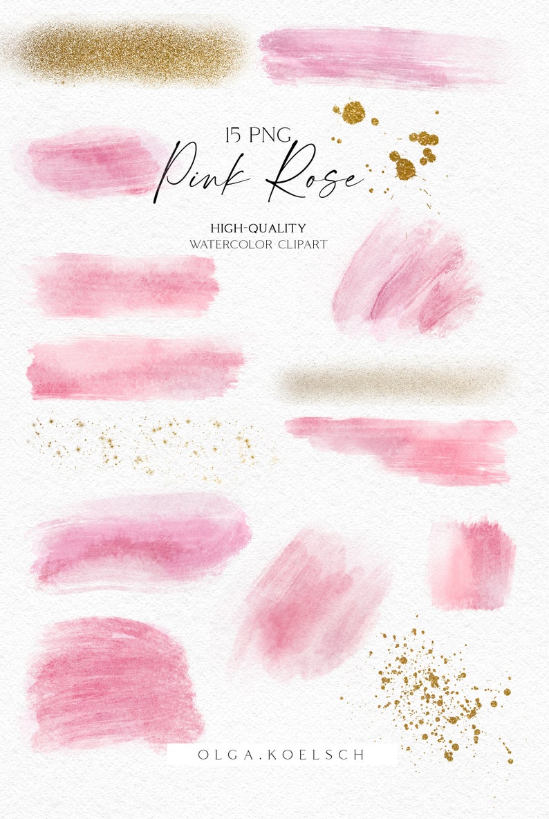 Valentine Pink Watercolor Brush Strokes Png Gold Abstract - Etsy