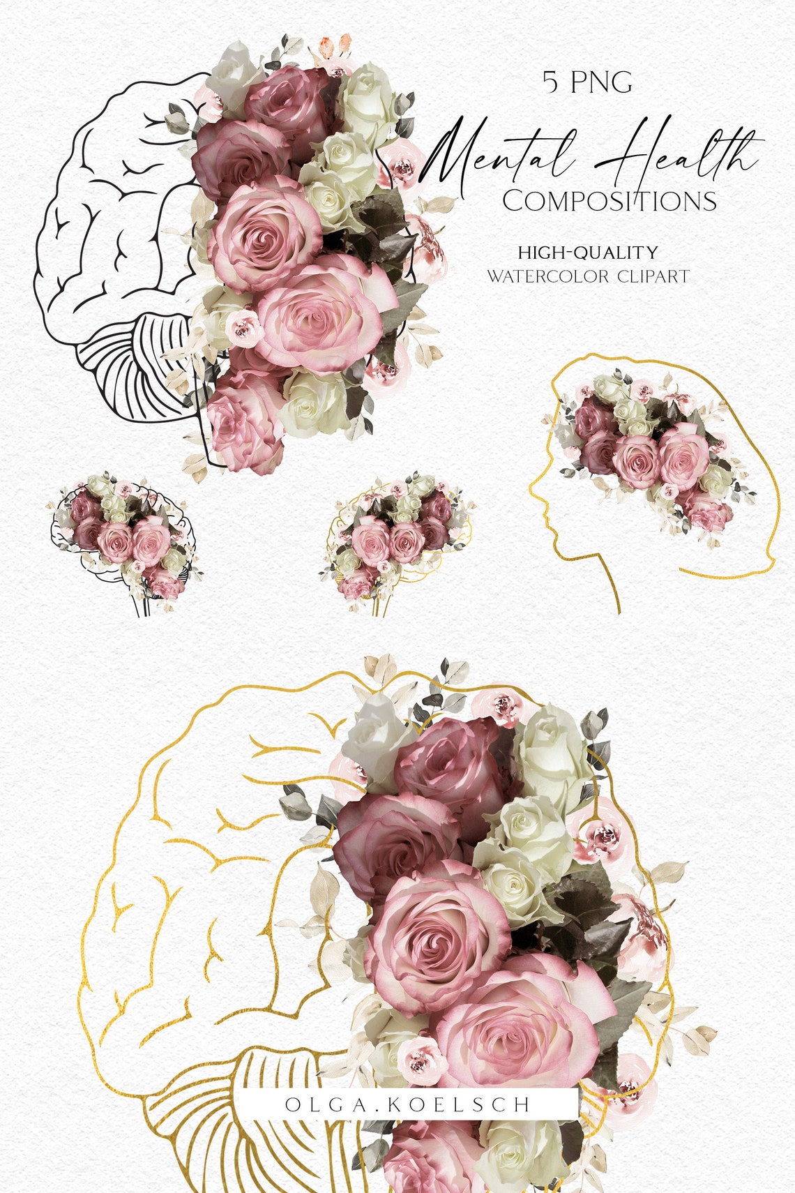 Mental Health Brain Clipart, Self Care Medical Clipart, Brain Art ...