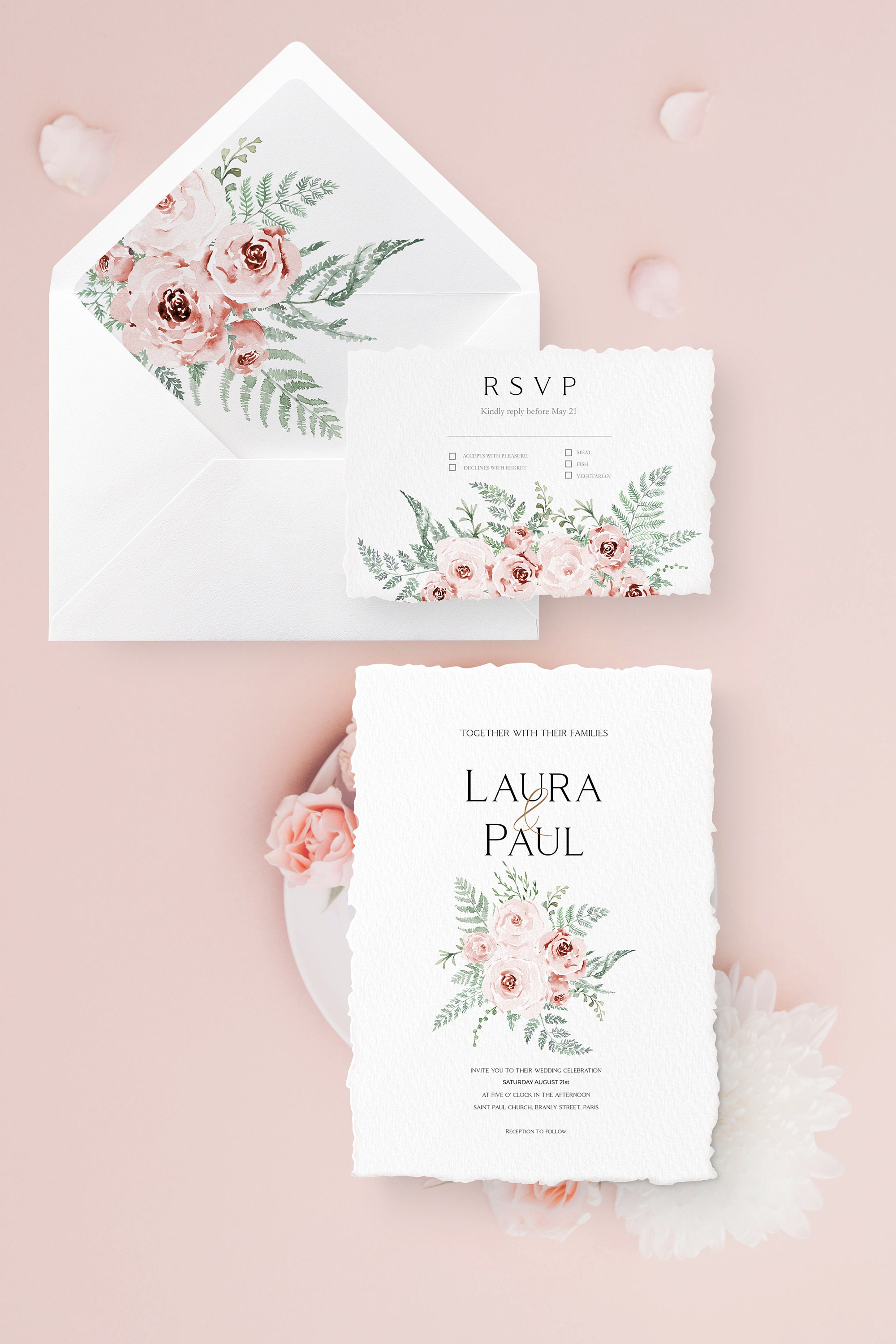 Boho Roses Bouquets Clipart Watercolor Fern Floral Borders - Etsy