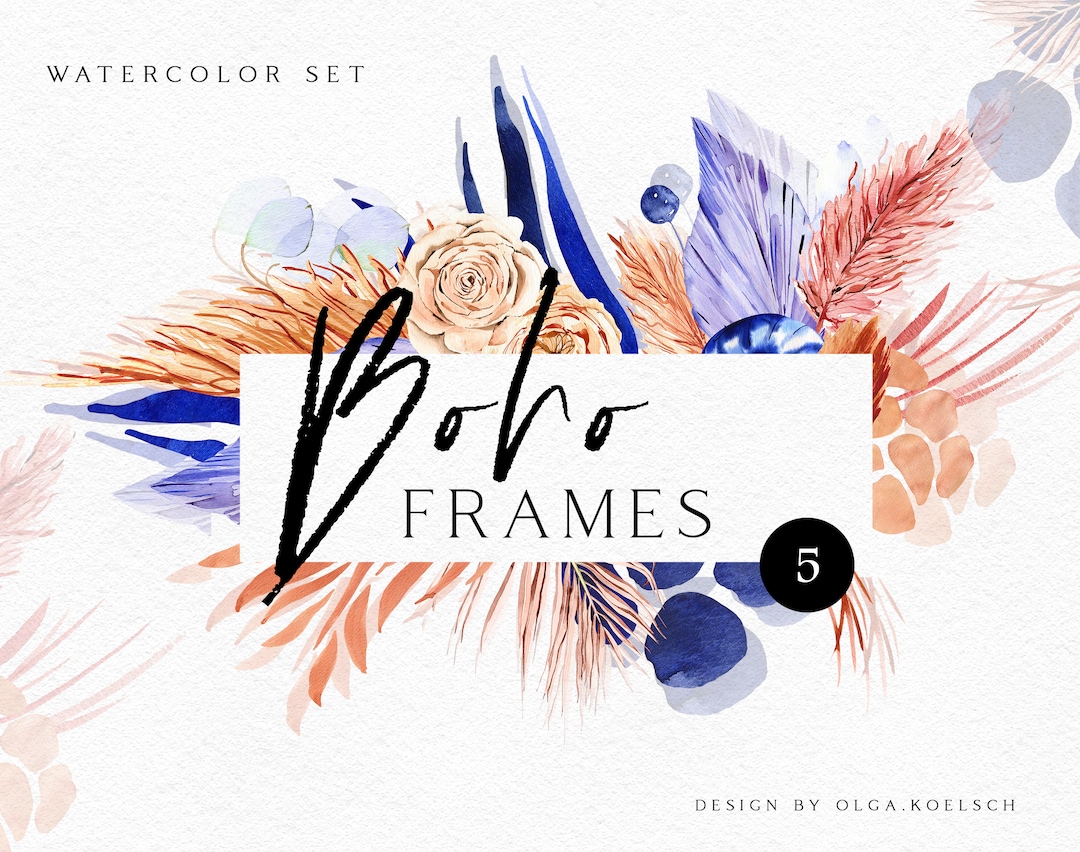 Watercolor Boho Frames Clipart: Tropical Wedding DIY (PNG, PDF) - Etsy