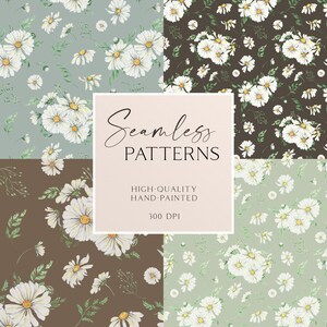 Boho Daisy Digital Paper, Daisies Seamless Pattern for Fabric, White ...