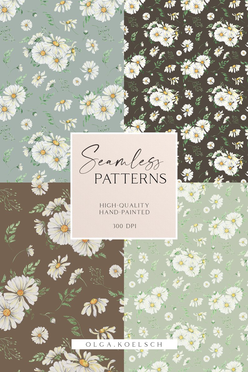 Boho Daisy Digital Paper Daisies Seamless Pattern for Fabric - Etsy