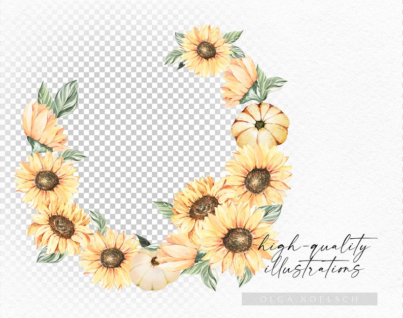 Watercolor sunflower wreath clipart Boho sunflower png | Etsy