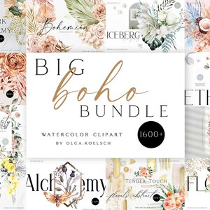 Watercolor Boho Floral Clipart Bundle, Rose Clipart for Wedding ...