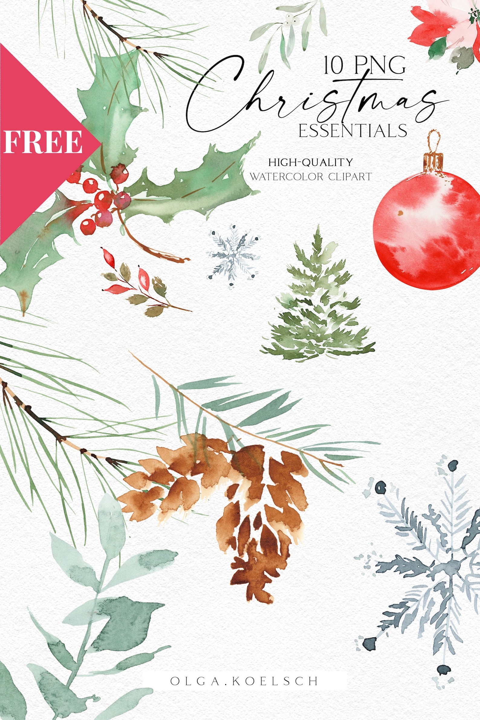 FREEBIE Clipart Christmas Watercolor Clipart Christmas - Etsy