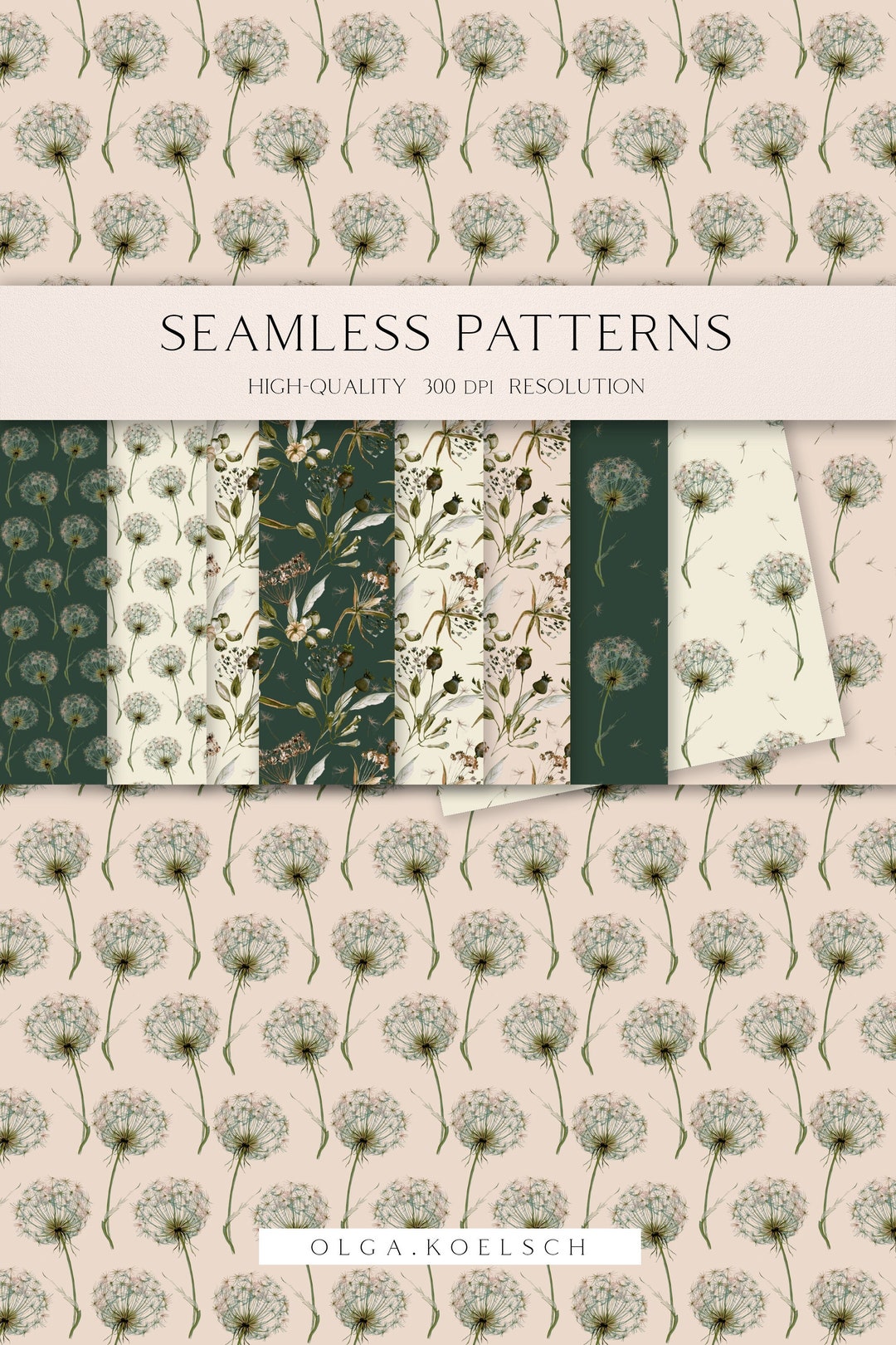 Boho Flowers Watercolor Digital Paper, Flower Seamless Pattern for ...